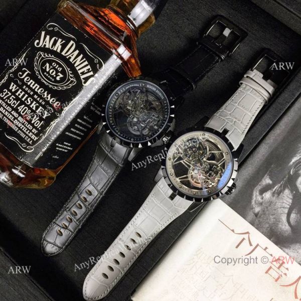 AAA Copy Roger Dubuis Excalibur Flying Tourbillon Watches Gray Leather ...